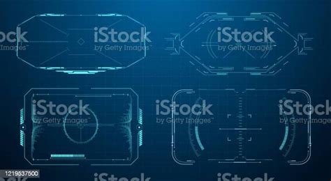 Hud 미래 프레임 게임 대상 테두리 텍스트 메뉴 기술 인터페이스에 대한 공상 과학 빈 배너 대상 Ui Ux 화면 가상 현실 기술보기 디스플레이 헬멧 십자선 목표 벡터