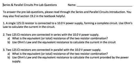 Solved Series Parallel Circuits Pre Lab Questions Name To Chegg Com