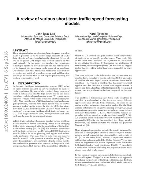 Pdf Comparison Of Several Short Term Traffic Speed Forecasting Models