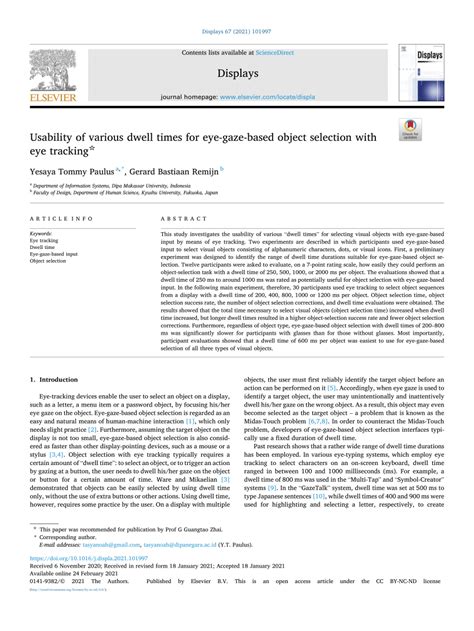 Pdf Usability Of Various Dwell Times For Eye Gaze Based Object Selection With Eye Tracking