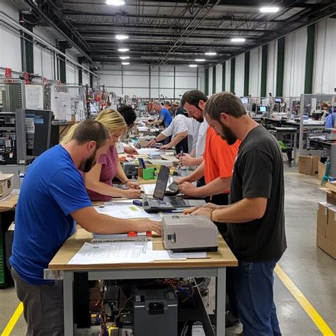 A Lean Manufacturing Workshop With Employees Working On Efficiency Exercises Premium Ai