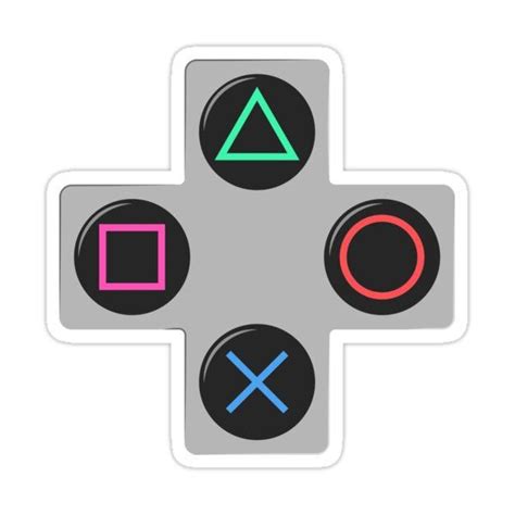 A Game Controller Sticker With Four Different Colored Symbols On The Front And Back Of It