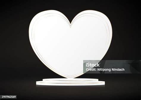 흰색 심장과 연단을 가진 검은 배경 벡터 3d 벡터 일러스트 레이 션 0명에 대한 스톡 벡터 아트 및 기타 이미지 0명 3