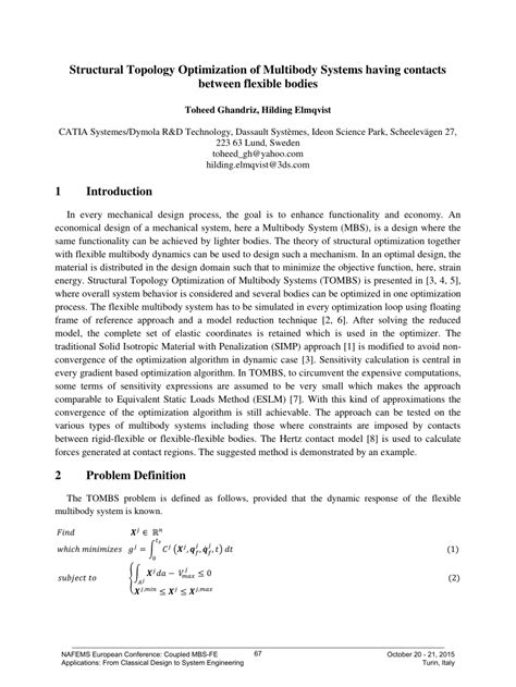 Pdf Structural Topology Optimization Of Multibody Systems Having