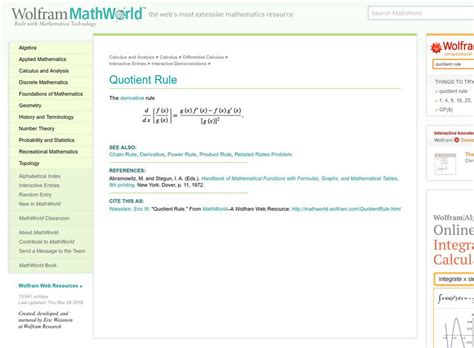 Wolfram Math World Quotient Rule Handout For 9th 10th Grade Lesson Planet