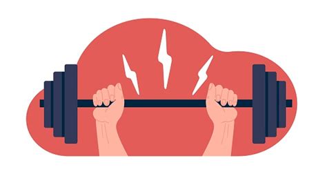 손은 스포츠 바벨을 위로 들어 올렸습니다 파워리프팅 선수 보디 빌더 훈련 아령을 올렸다 팔에 중금속 무게 스포츠맨 근육 역도 대회 벡터 개념 Championship에 대한