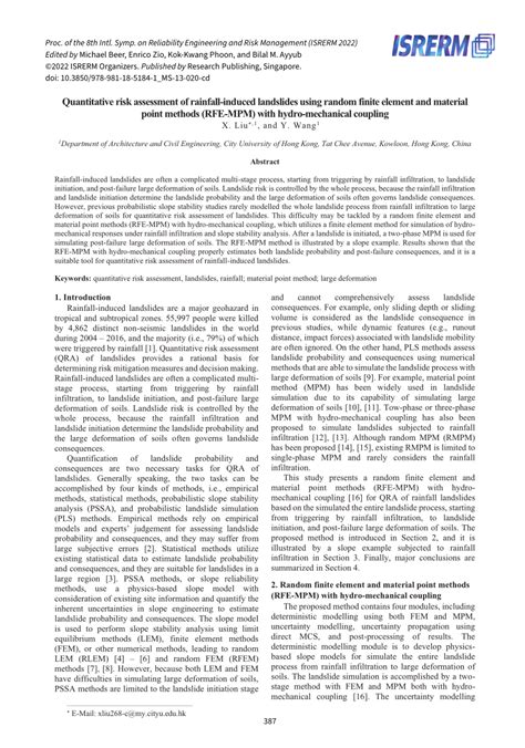 Pdf Quantitative Risk Assessment Of Rainfall Induced Landslides Using