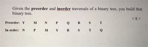 Solved Given The Preorder And Inorder Traversals Of A Binary