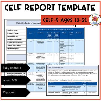 CELF Report Template Clinical Evaluation Of Language Fundamentals Ages