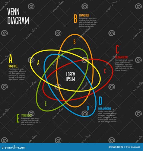 Multipurpose Dark Venn Diagram Schema Template With Five Elements Stock Vector Illustration Of