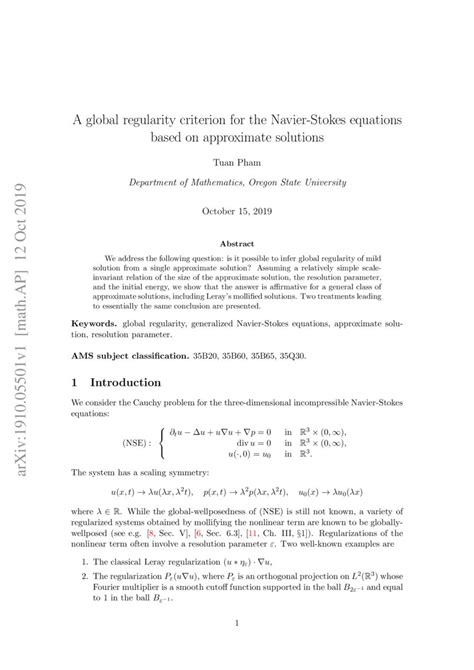 A Global Regularity Criterion For The Navier Stokes Equations Based On