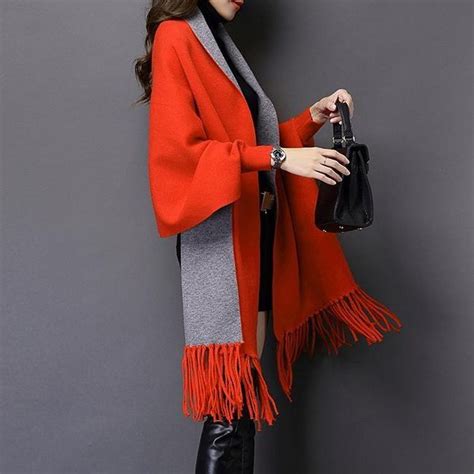 New 믹스 니트 오렌지그레이 숄가디건 겨울 망토숄 홈플러스 택배배송