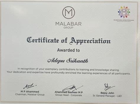 Adepu Srikanth On Linkedin Malabargroup Grateful Recognition