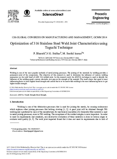 Pdf Optimization Of 316 Stainless Steel Weld Joint Characteristics Using Taguchi Technique