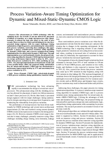 Pdf Process Variation Aware Timing Optimization For Dynamic And Mixed Static Dynamic Cmos Logic