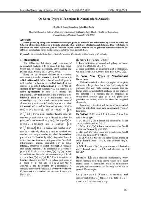 Pdf On Some Types Of Functions In Nonstandard Analysis