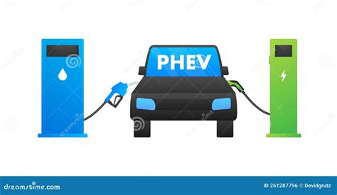 Phev Icon Plug In Hybrid Electric Vehicle Electric Energy And Fuel Engine Stock Vector