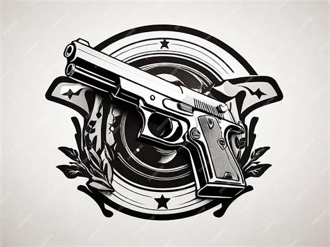 Handgun Logo Monochrome Design Style Isolated On A White Background