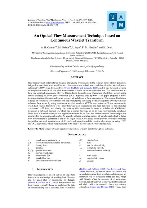 PDF An Optical Flow Measurement Technique Based On Continuous Wavelet Transform