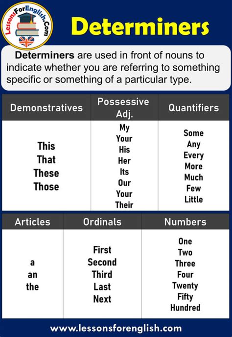 Determiners Definitions And Examples Lessons For English