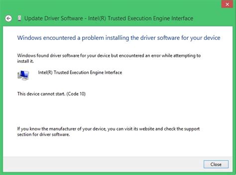 Intel Trusted Execution Engine Interface Has A Code 10 Error Hp