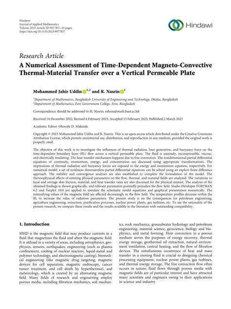 Pdf A Numerical Assessment Of Time Dependent Magneto Convective