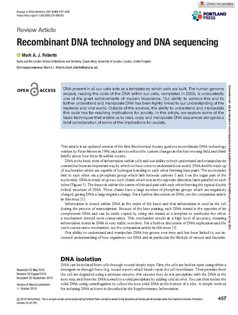 Biochemistry Dna Technology And Dna Sequencing Doi 10 1042 EBC Received 02 May 2019 Revised