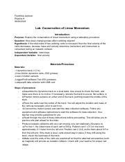 Exploring Conservation Of Linear Momentum In Lab Setting Course Hero