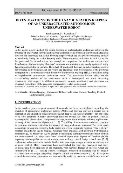 Pdf Investigations On The Dynamic Station Keeping Of An Underactuated Autonomous Underwater Robot