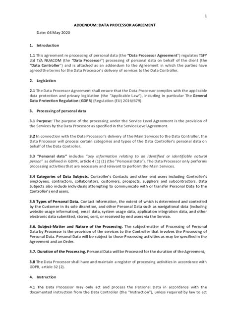 Fillable Online Addendum Data Processor Agreement Fax Email Print Pdffiller