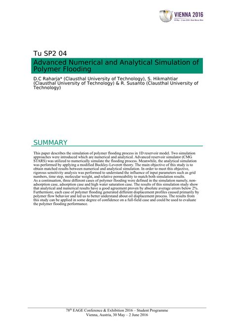 Pdf Advanced Numerical And Analytical Simulation Of Polymer Flooding