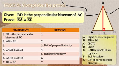 Solved Task 5 Complete The Proofs Given Overline Bd Is The Perpendicular Bisector Of Overline