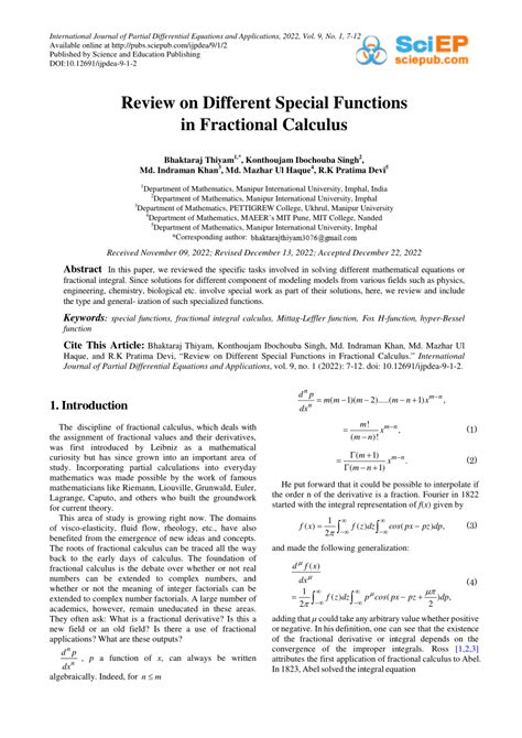 Pdf 7 12review On Different Special Functions In Fractional Calculus