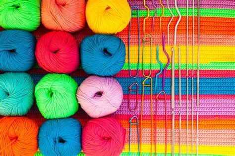 Premium Photo Knitted Colored Handmade Fabric With Balls Of Colored