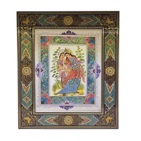 خرید و قیمت تابلو خاتم کاری دور نقاشی طرح لیلی و مجنون کد 40 از غرفه