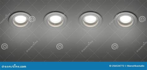Spotlights Recessed Ceiling 3d Render Set Realistic Mockup Of Round