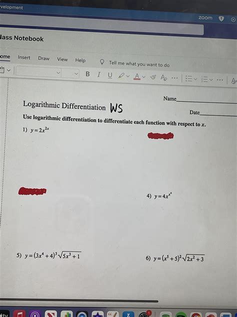 Solved Namelogarithmic Differentiation Wsuse Logarithmic