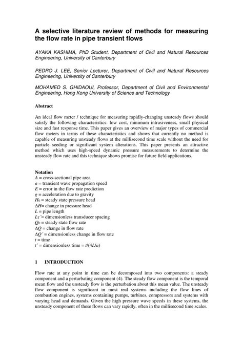 Pdf A Selective Literature Review Of Methods For Measuring The Flow