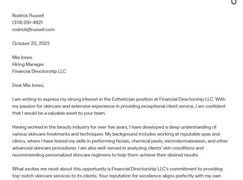 1 Esthetician Cover Letter Examples With In Depth Guidance