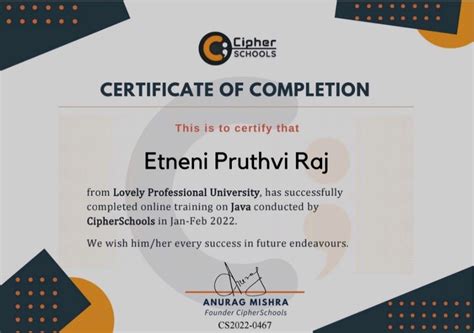 Pruthvi Raj On Linkedin Training Java Cipherschools