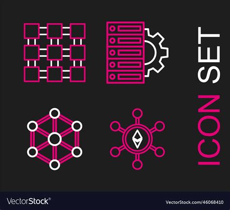 Set Line Blockchain Technology Ethereum Eth Vector Image