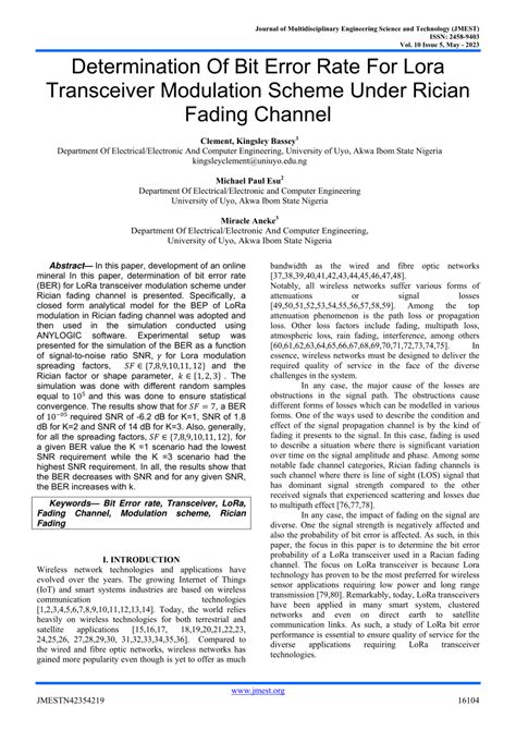 Pdf Determination Of Bit Error Rate For Lora Transceiver Modulation
