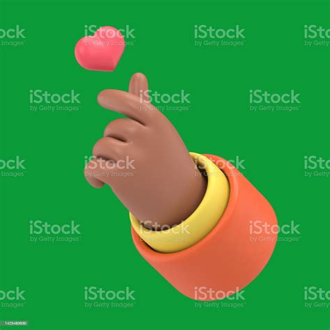 그린 스크린 Mockupstylized 만화 3d 렌더링 손 제스처는 손가락 심장 기호 푸티지 및 클리핑 경로에 대한 Lovegreen 화면의 메시지를 나타냅니다 손에 대한