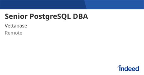 Vettabase Ltd On Linkedin Senior Postgresql Dba Remote