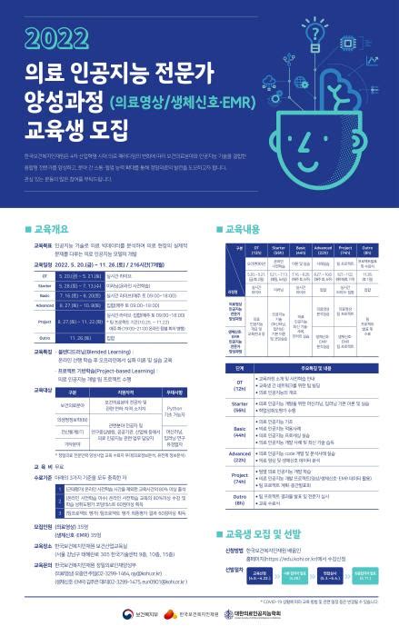 한국보건복지인재원 의료 인공지능 전문가 양성 과정 교육생 모집 데일리메디칼