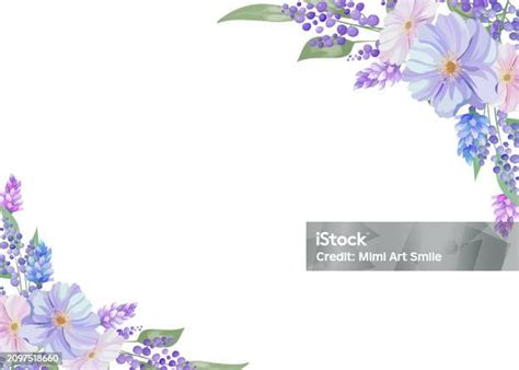 식물 꽃은 봄 꽃과 잎의 직사각형 프레임과 테두리입니다 파란색과 보라색 야생화 벡터 일러스트 레이 션 0명에 대한 스톡 벡터 아트 및 기타 이미지 Istock