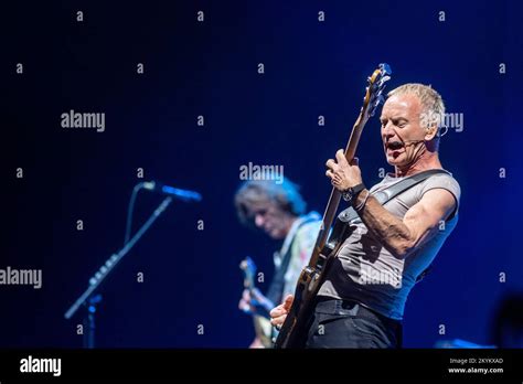 Sting Real Name Gordon Sumner Live Performance On Stage Bass Player And Lead Vocals Stock