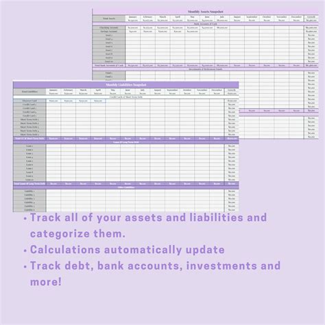 Net Worth Tracker Spreadsheet Template For Google Sheets Personal Finance Calculator Assets