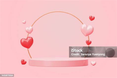 발렌타인 데이 판매 핑크 연단 심장 배경 3d 그림 빈 디스플레이 장면 프레젠테이션 제품 배치를 위한 2월에 대한 스톡 사진 및 기타 이미지 Istock
