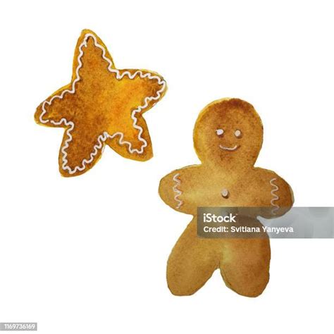 Kue Roti Jahe Natal Ilustrasi Cat Air Pria Dan Bintang Roti Jahe